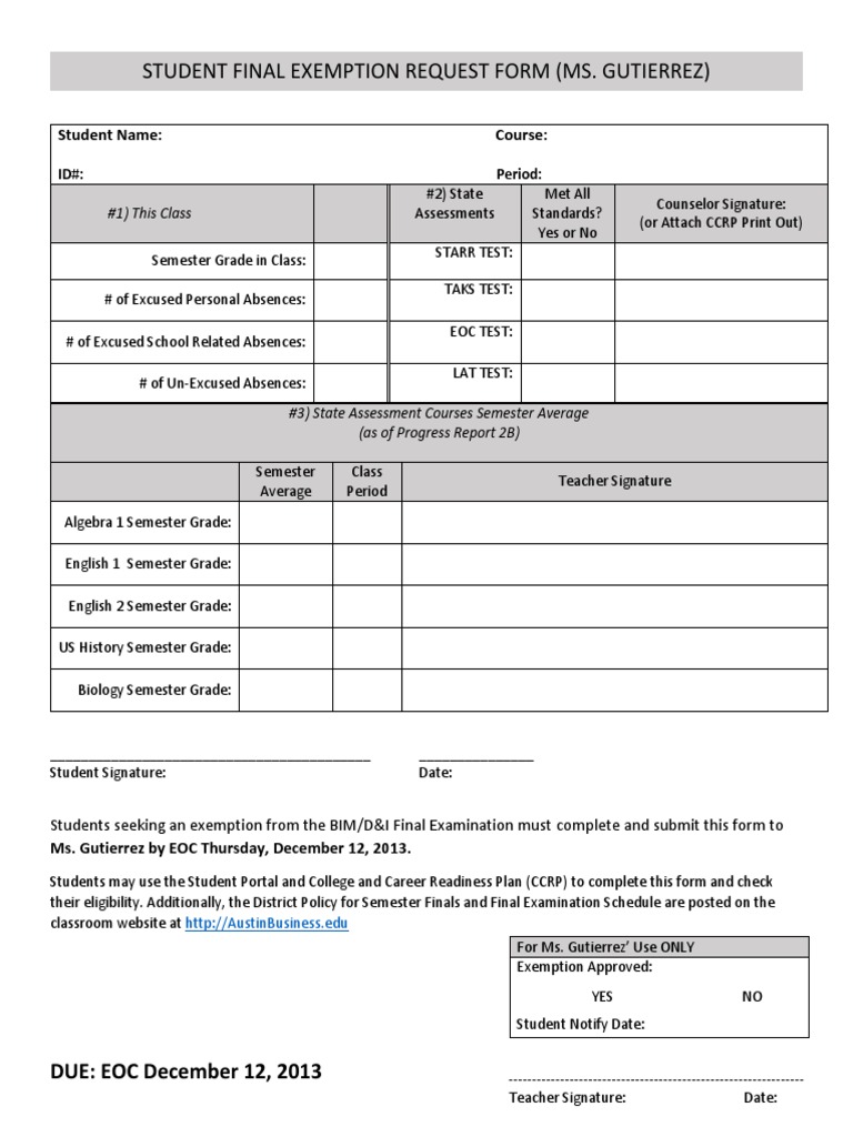 Final Exemption Request Form Fall 2013 | PDF | Career & Growth