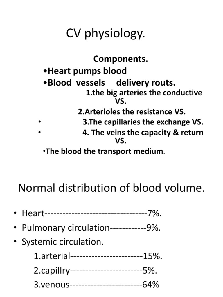 CV Physiology.: - Heart Pumps Blood - Blood Vessels Delivery Routs ...