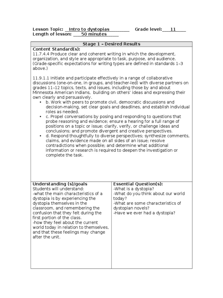 Dystopian Lesson Plan 1 | PDF | Dystopia
