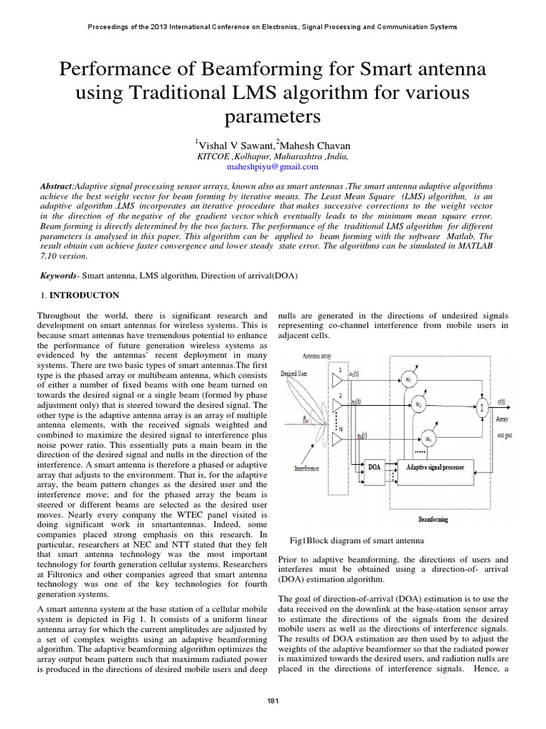 Performance of Beamforming For Smart Antenna Using Traditional LMS Algorithm For Various ...