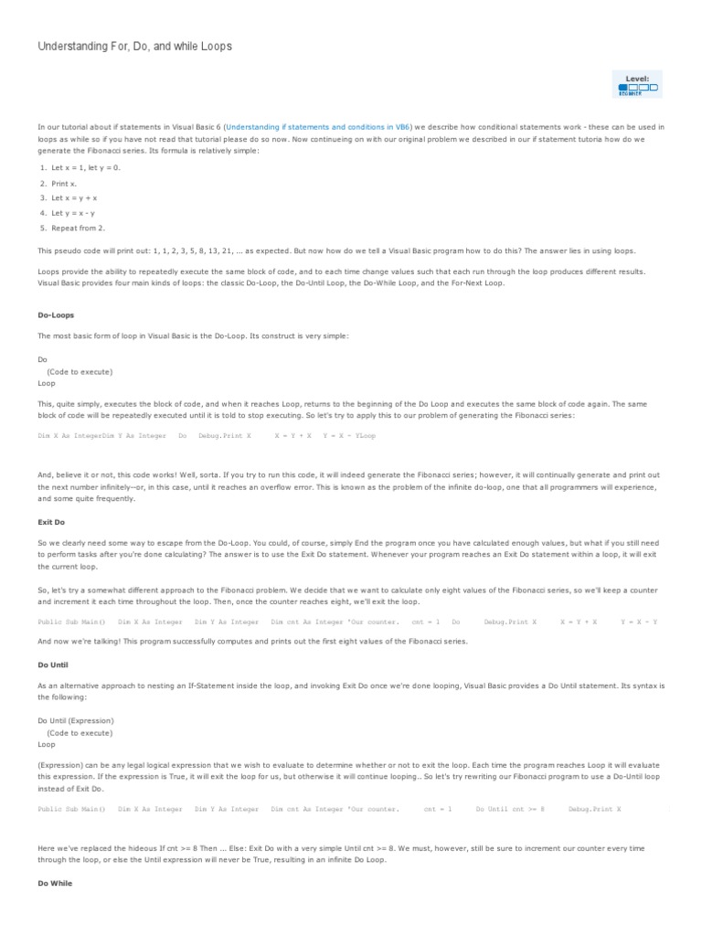 Understanding For, Do, and While Loops - Visual Basic 6 (VB6) | PDF ...