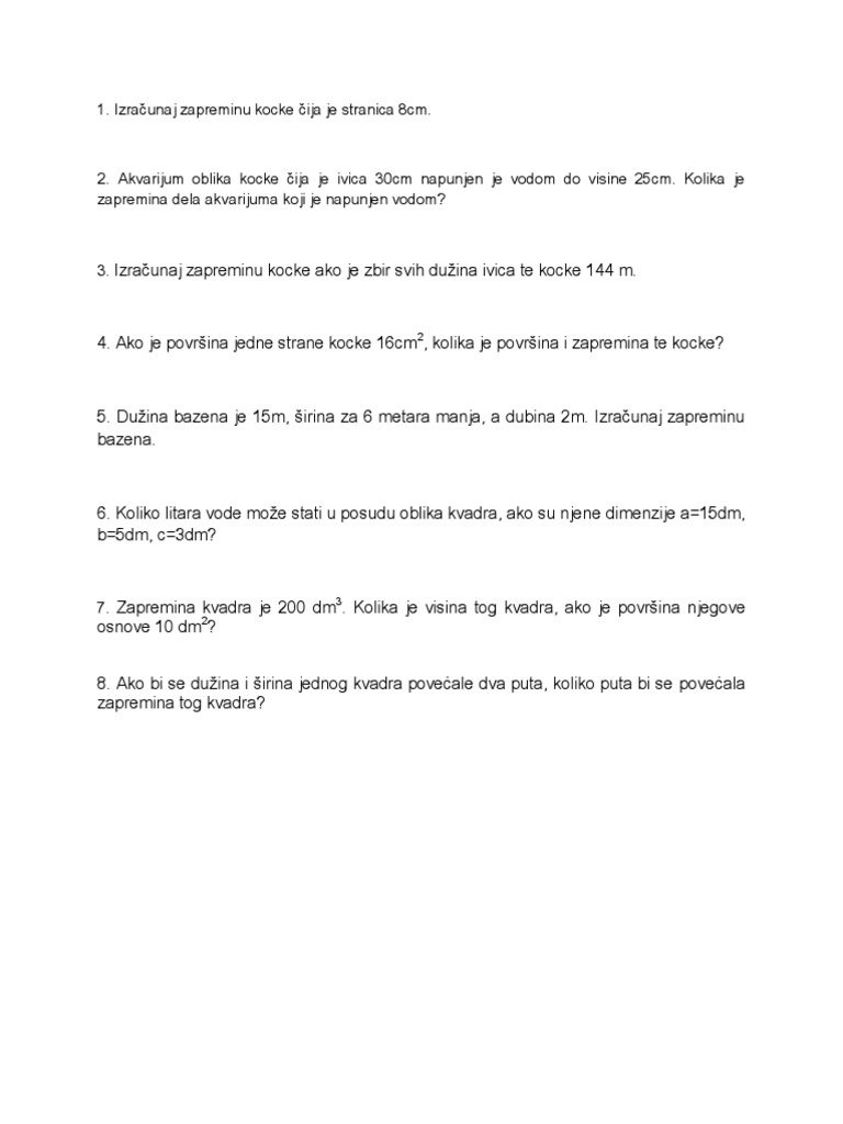 Matematika Vezbanje Zapremina - 4 Razred | PDF