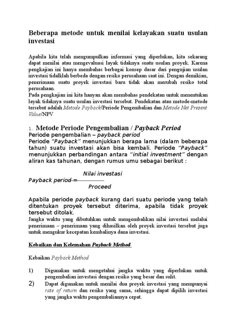 Metode Payback Period | PDF | Bisnis