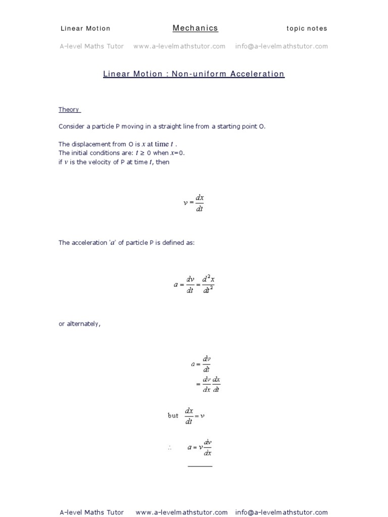 Non-Uniform Acceleration in Motion | PDF | Acceleration | Teaching ...
