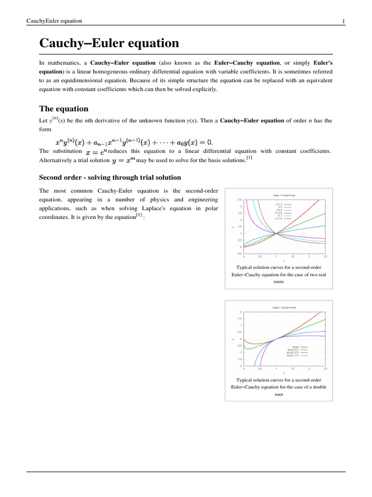 Cauchyeuler Equation Ordinary Differential Equation Equations 