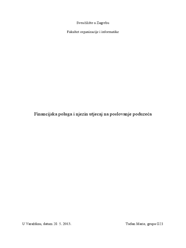 Financijska Poluga I Njezin Utjecaj Na Poslovanje Poduzeća | PDF