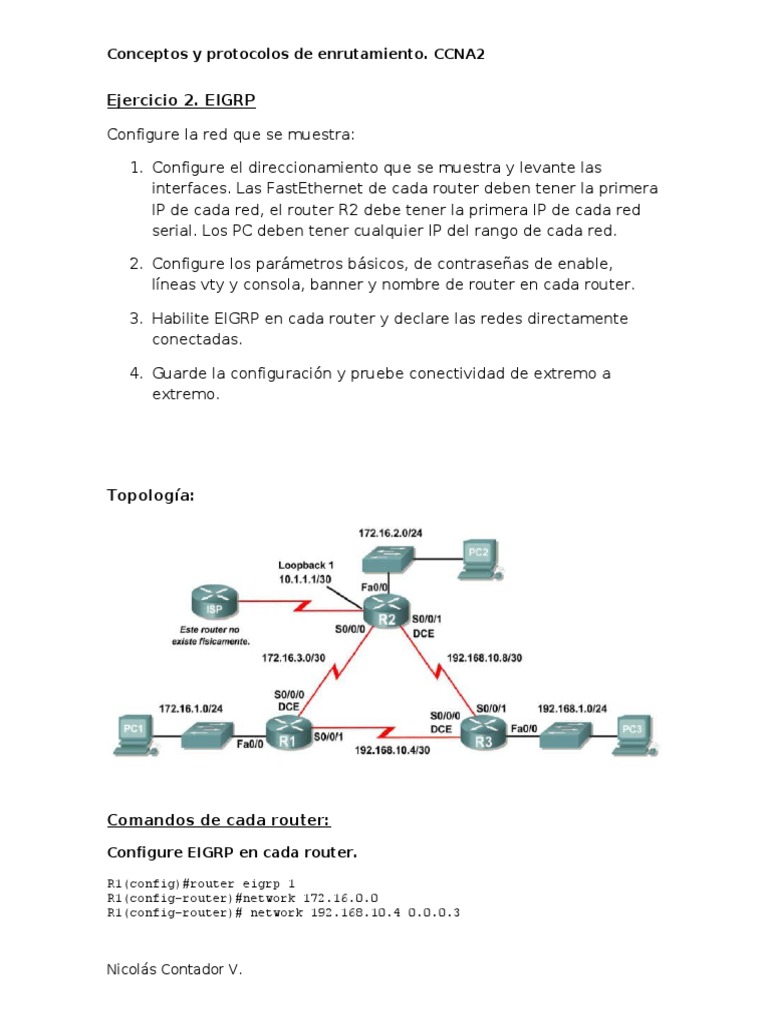 Ejercicio 2 EIGRP | PDF | Enrutador (Computación) | Enrutamiento
