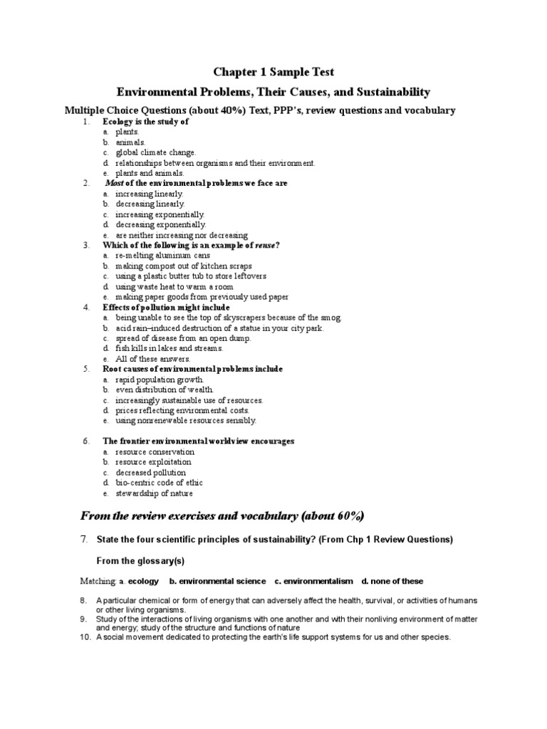 Chapter 1 Sample Test | PDF | Environmental Issues | Sustainability