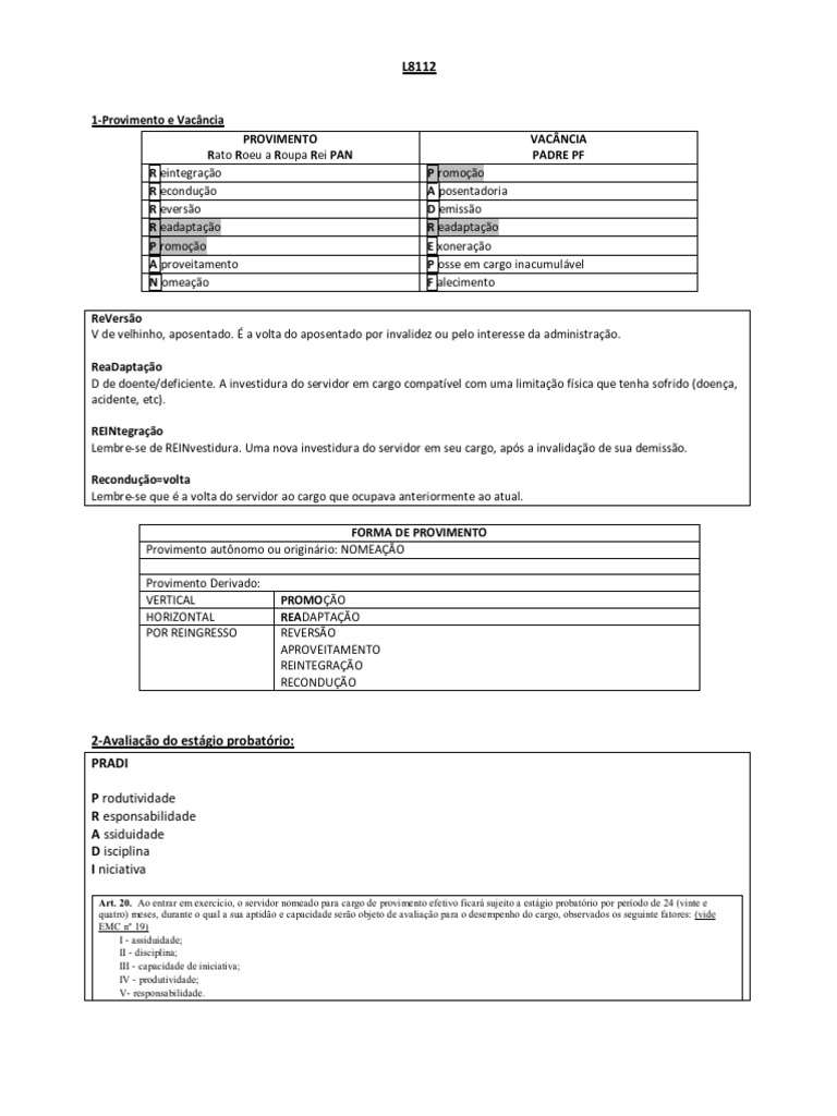 Mnemonico Da Lei-8112 | PDF