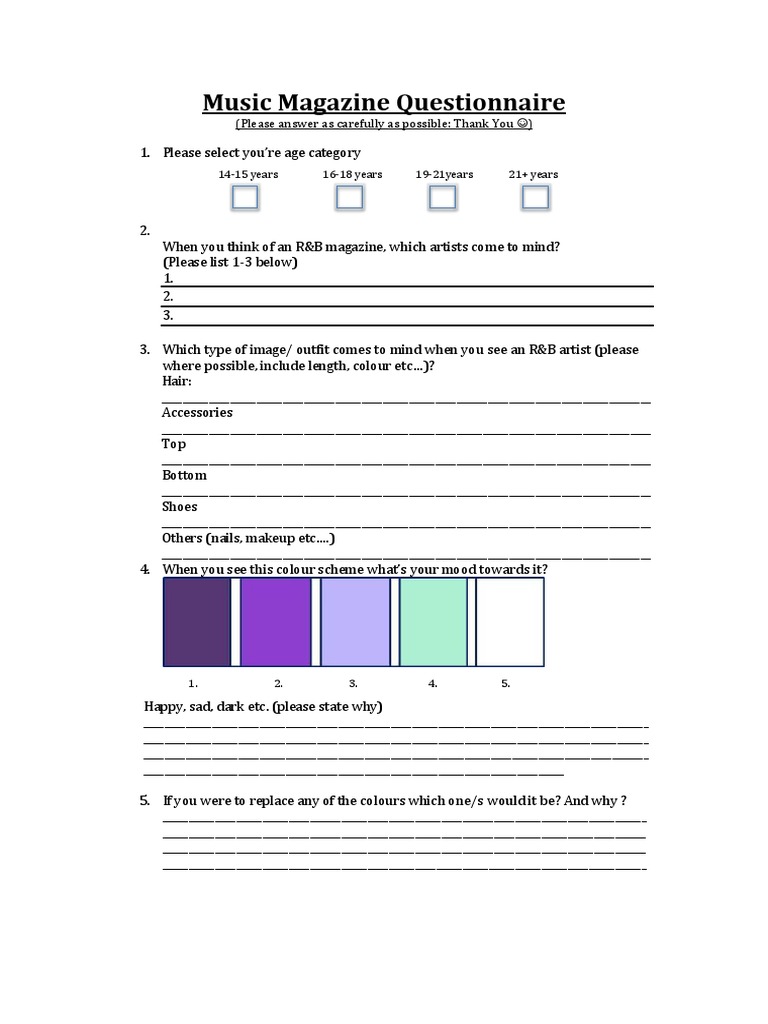 Music Magazine Questionnaire | PDF | Art