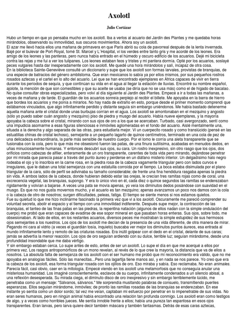Axolotl - Julio Cortázar | PDF | Acuario | Ojo