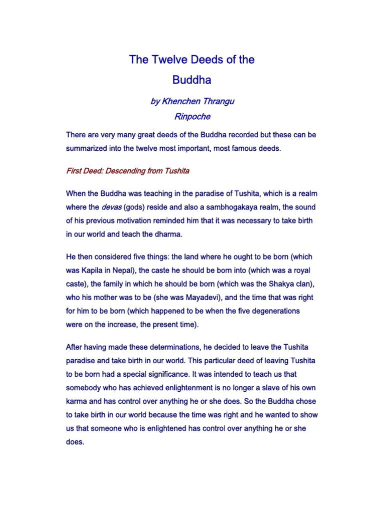 Twelve Deeds of the Buddha Explained | PDF | Enlightenment In Buddhism ...