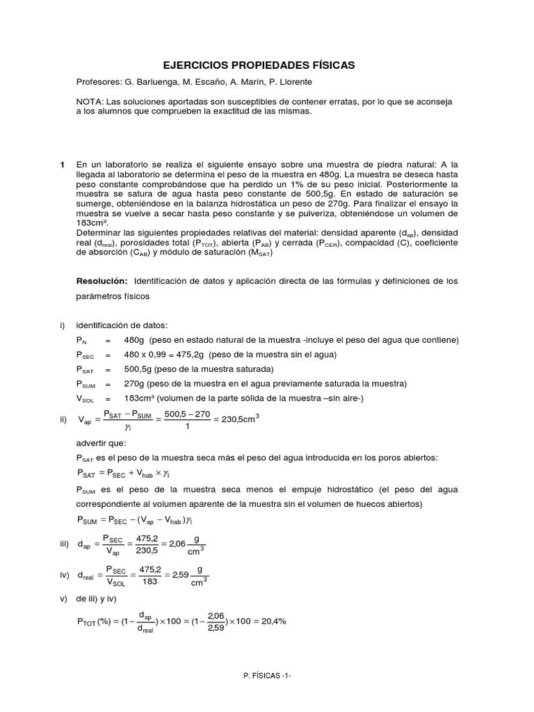 Propiedades físicas de piedras naturales | PDF | Densidad | Ladrillo