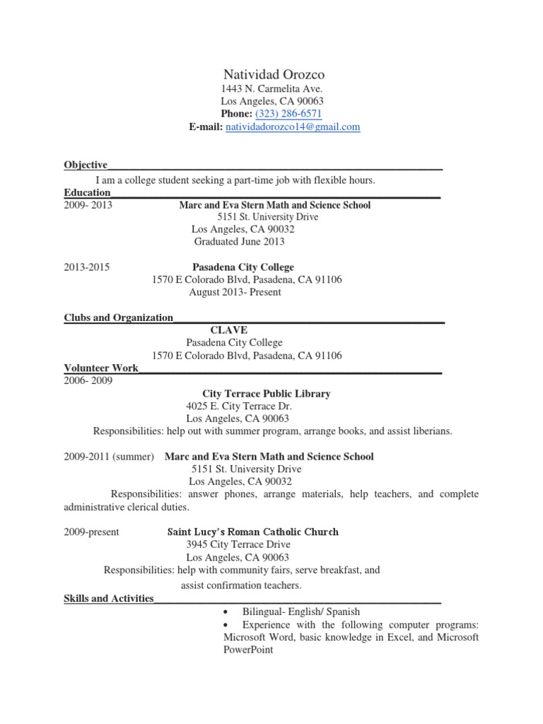 Part-Time Job Resume for College Student | PDF