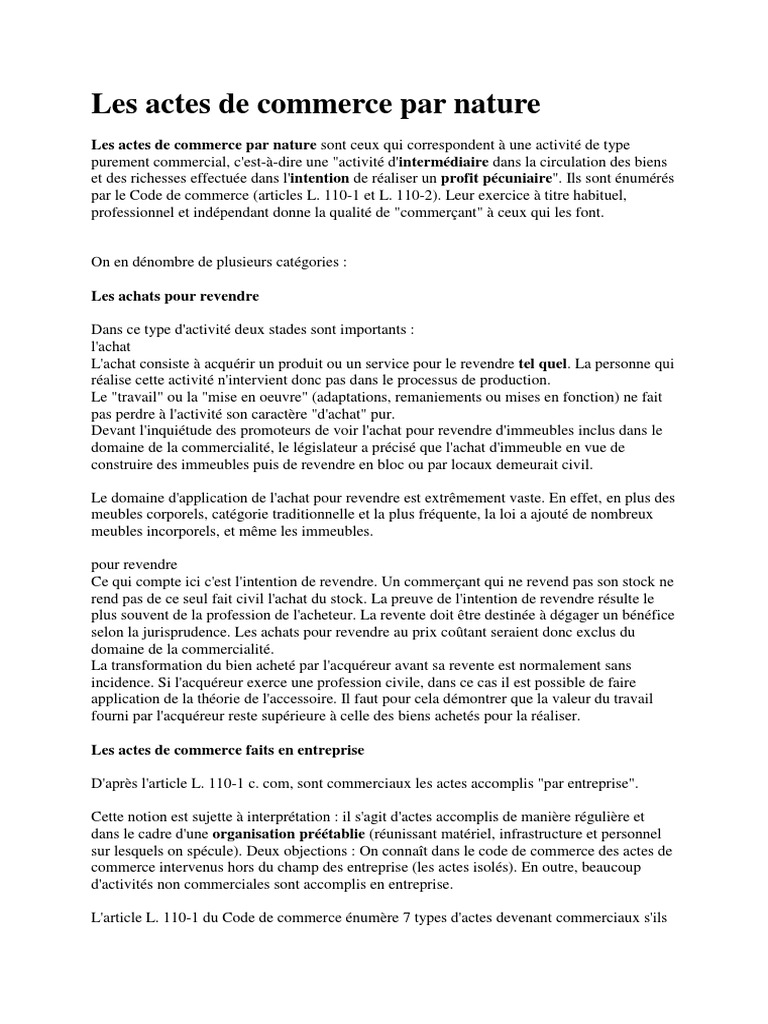 Les actes de commerce par nature.docx | Commerce | Courtier