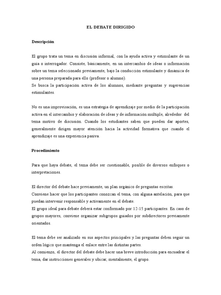 Características del Debate Dirigido | PDF