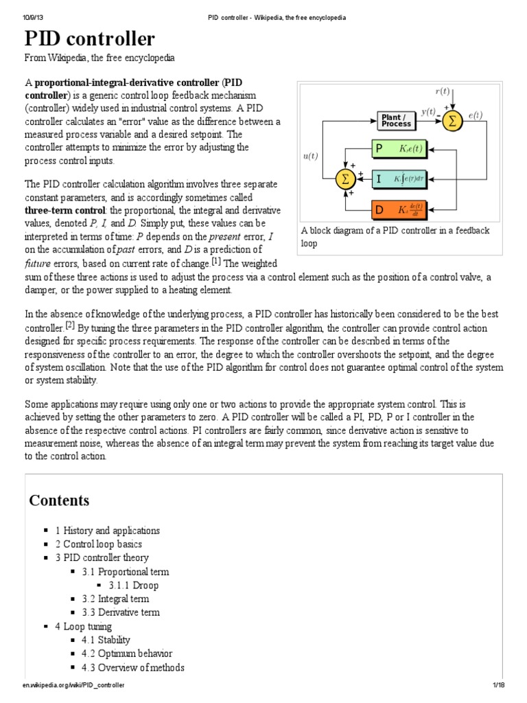 PID Controller - Wikipedia, The Free Encyclopedia | PDF | Control ...