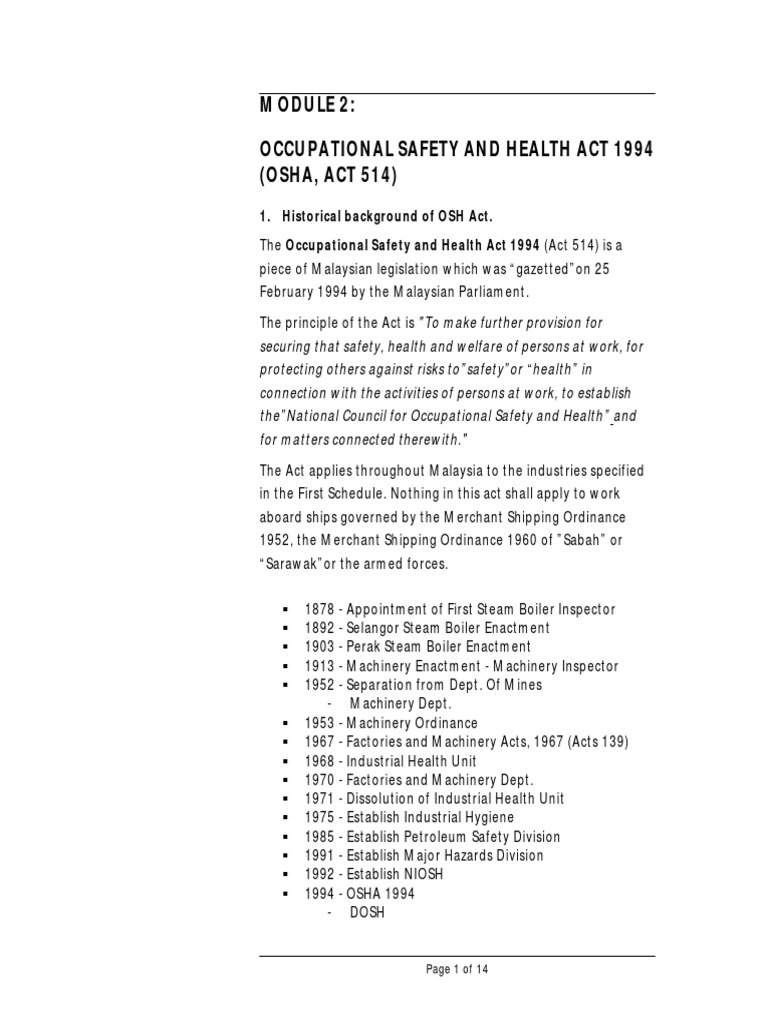 Chapter 2 - OSHA 1994 Note | PDF | Occupational Safety And Health ...