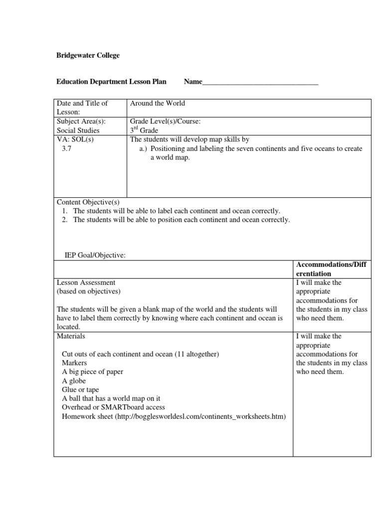 Around The World Lesson | PDF | Continent | Lesson Plan