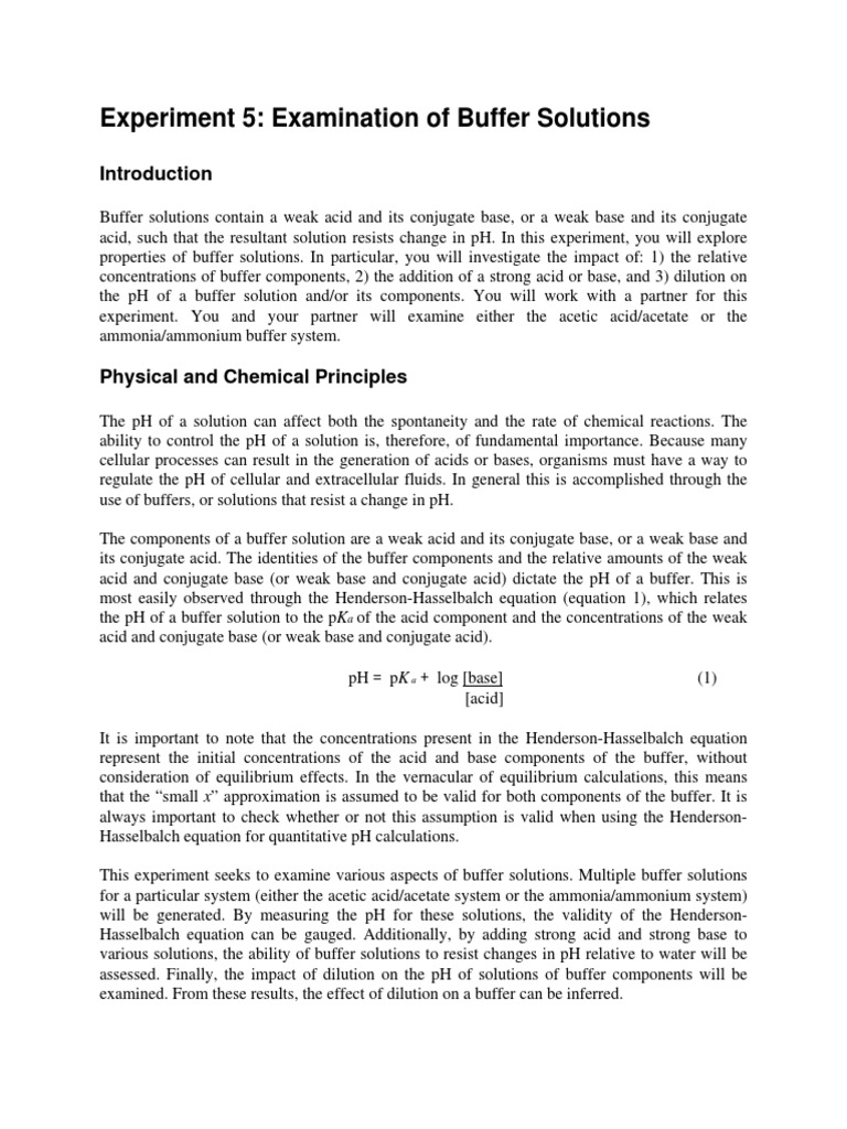 Experimennt 5 - Examination of Buffers | PDF | Buffer Solution | Ph