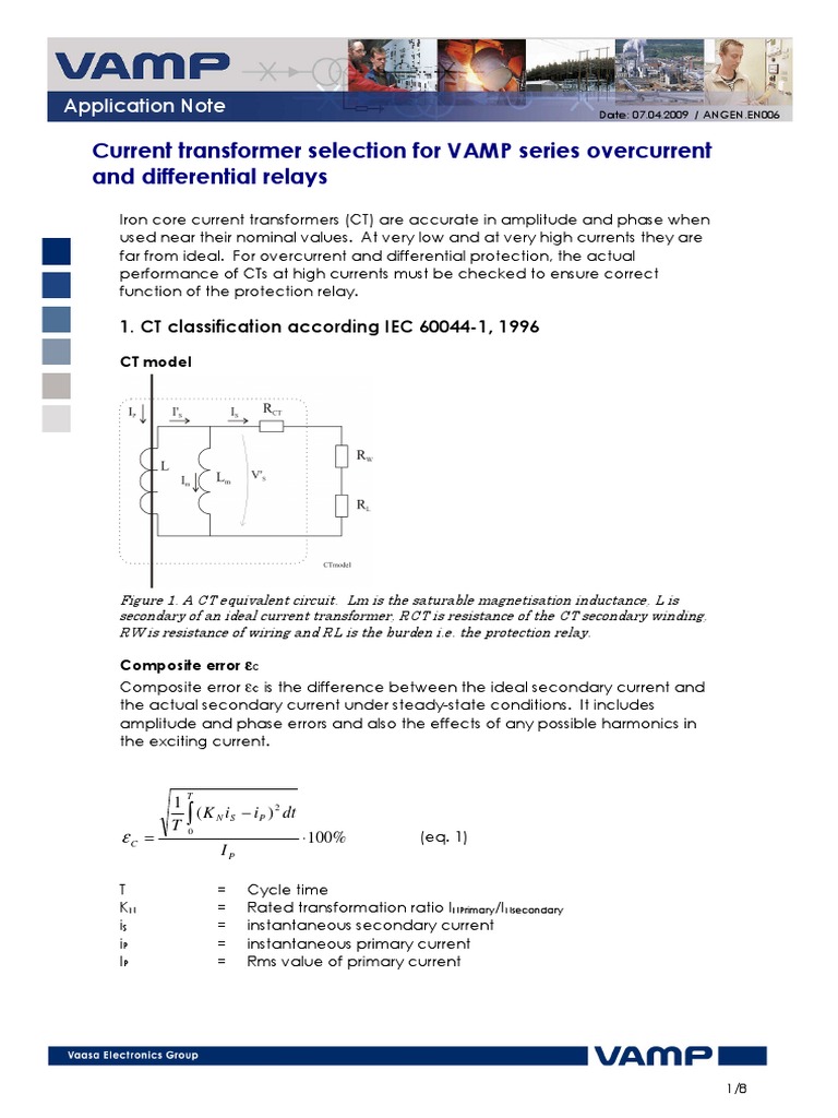 ANGEN - EN006 Current Transformer Selection For VAMP Series Overcurrent and Differential Relays ...