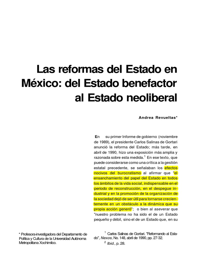 Las Reformas Del Estado En Mexico Pdf Neoliberalismo Estado