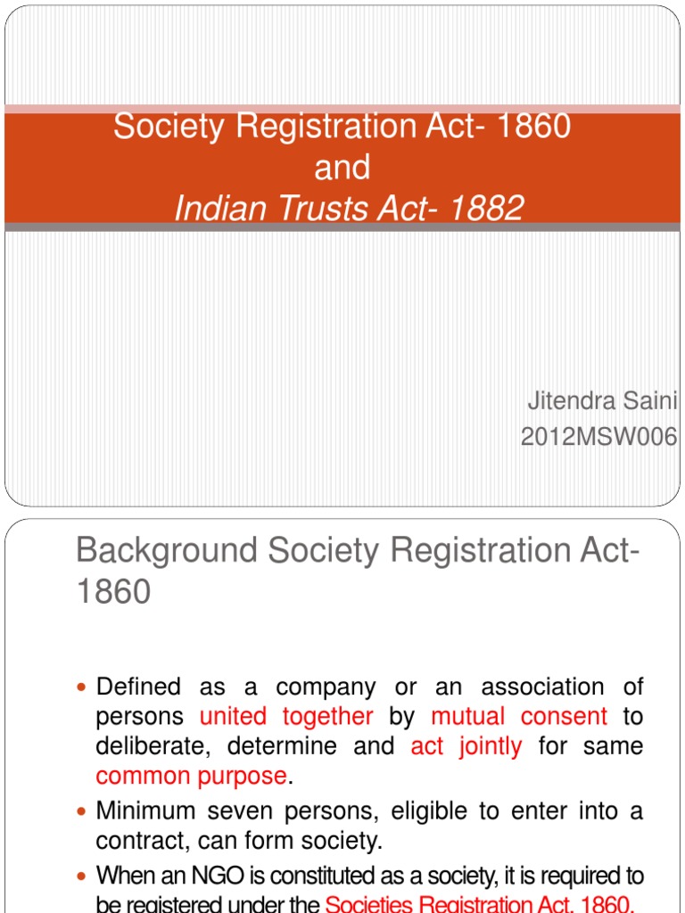 Society Registration Act-1860 and Public Trust Act 1882 | Trustee ...