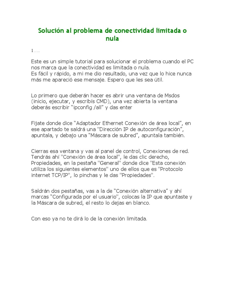 Solución Al Problema de Conectividad Limitada o Nula | PDF | Dirección ...