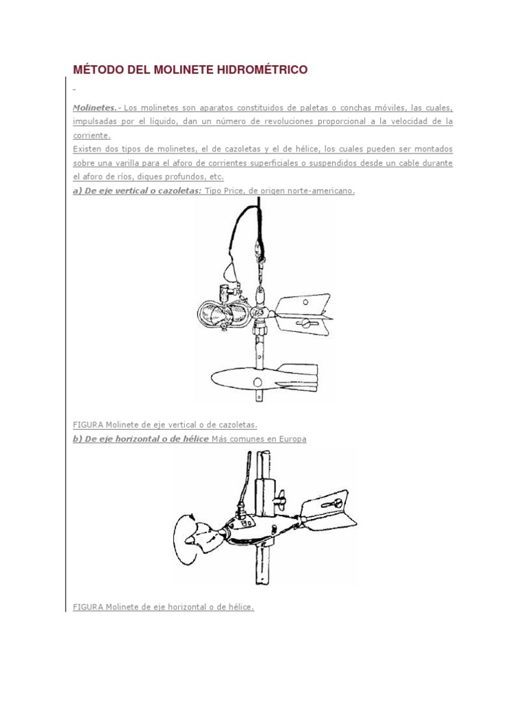 MÉTODO DEL MOLINETE HIDROMÉTRICO | Descarga (hidrología) | Velocidad
