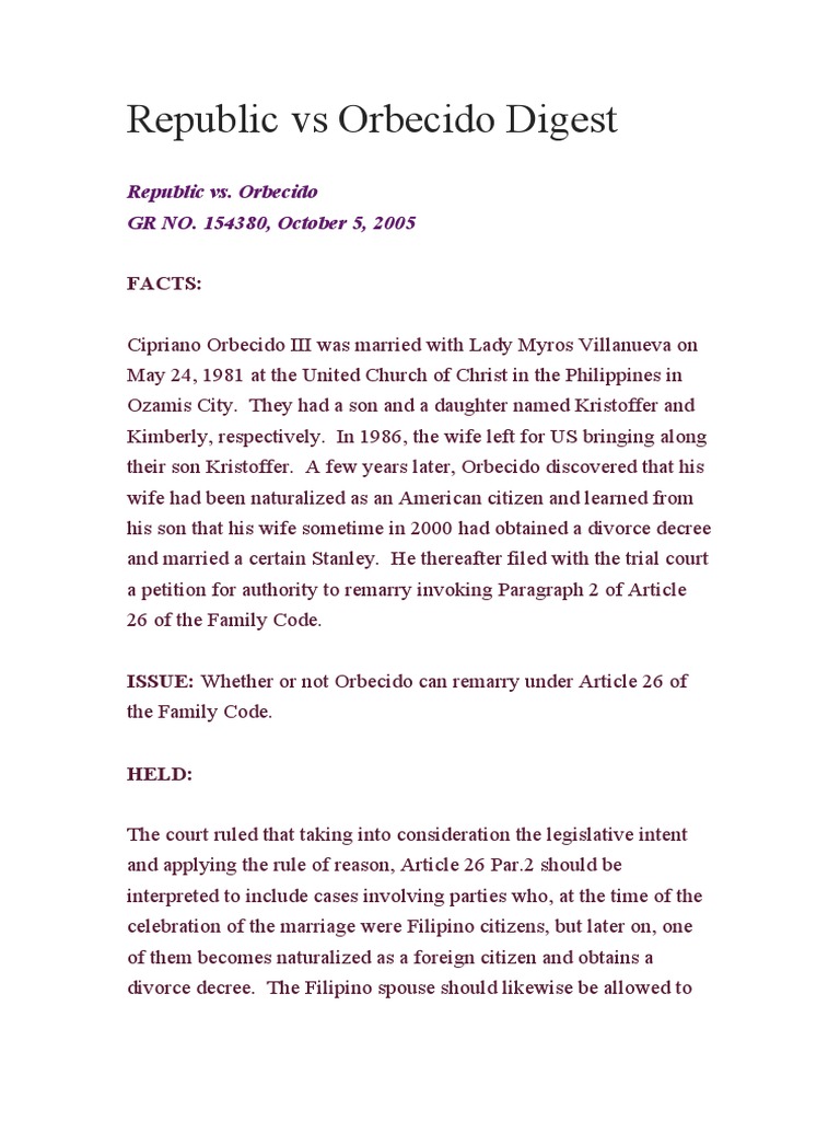 Republic Vs Orbecido Digest | PDF