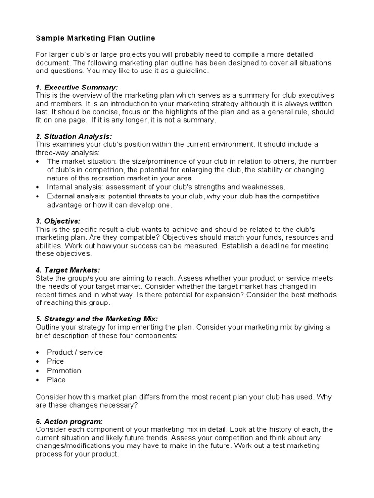 Sample Marketing Plan Outline | PDF | Strategic Management | Accountability