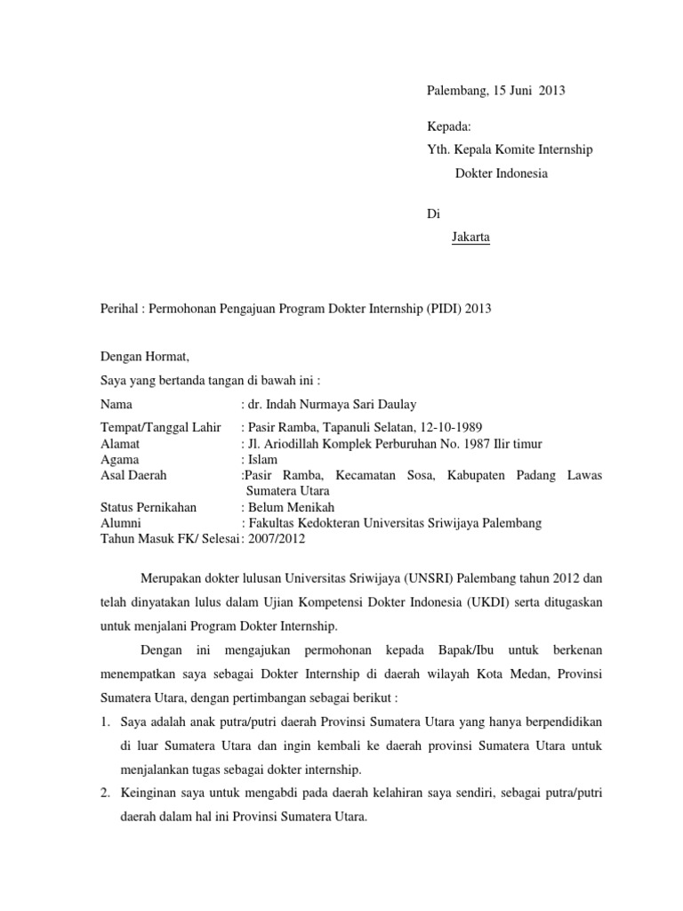 Surat Permohonan Mengikuti Internship | PDF