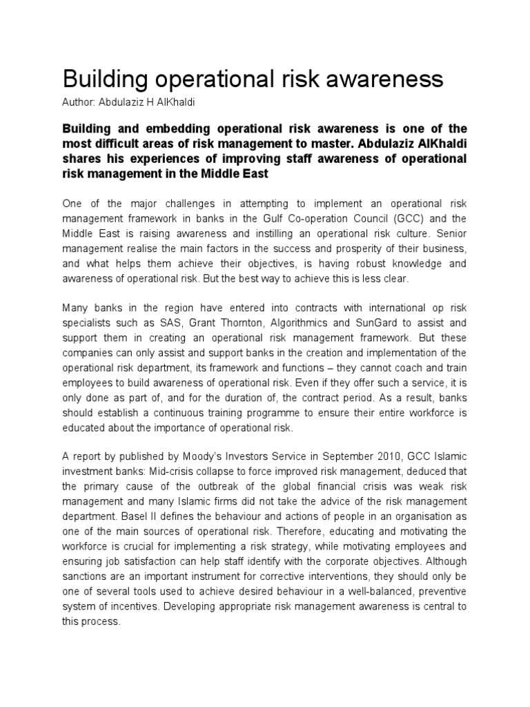 Building Operational Risk Awareness | PDF | Operational Risk | Risk ...