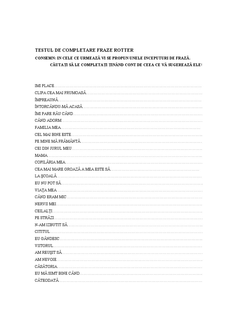 Testul de Completare Fraze Rotter | PDF