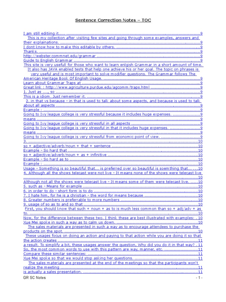 Verbal Notes - Sentence Correction Notes 133 126 | PDF | Business