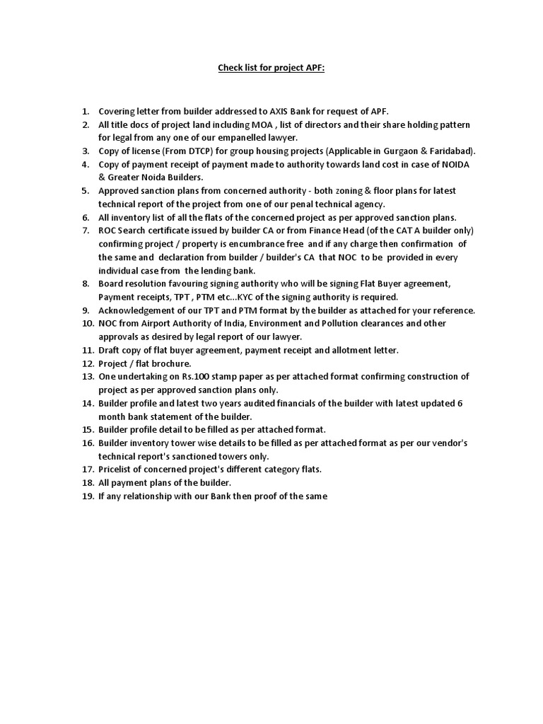 Check List For Project Approval From Banks | PDF | Banks | Service ...