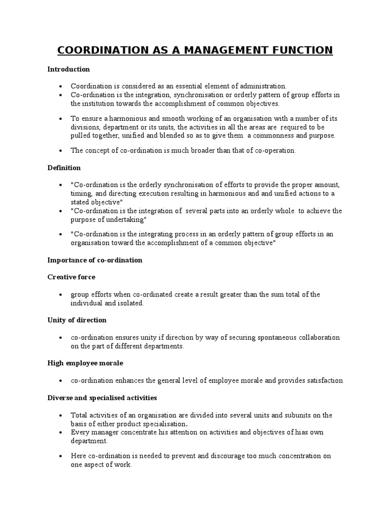 Coordination as a Management Function: Understanding the Importance ...