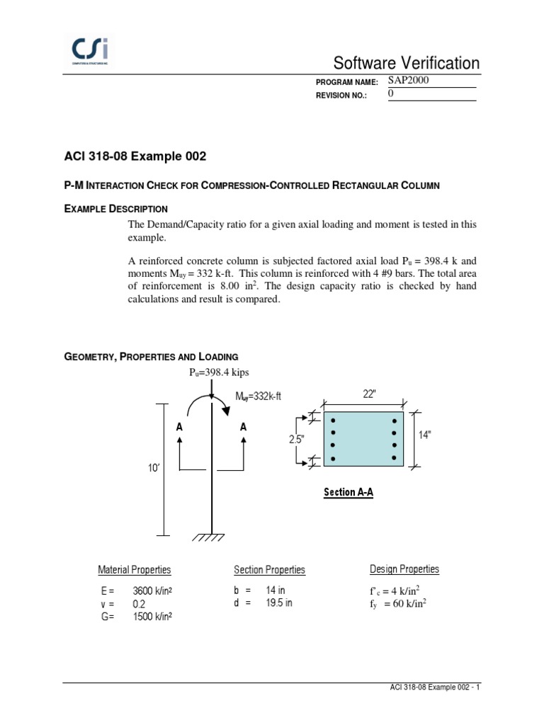 Software Verification: ACI 318-08 Example 002 | PDF | Column | Solid ...