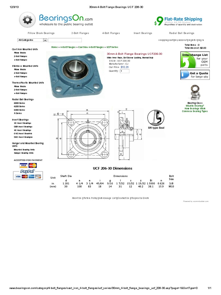 UCF 206-30 Flange Bearing Dimensions | PDF | Bearing (Mechanical ...