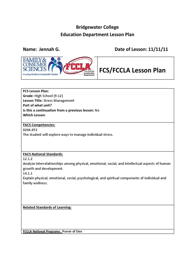 Facs Lesson Plan - Stress | PDF