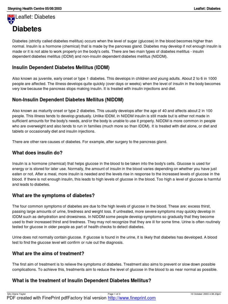 Leaflet Diabetes | PDF | Diabetes Mellitus | Insulin