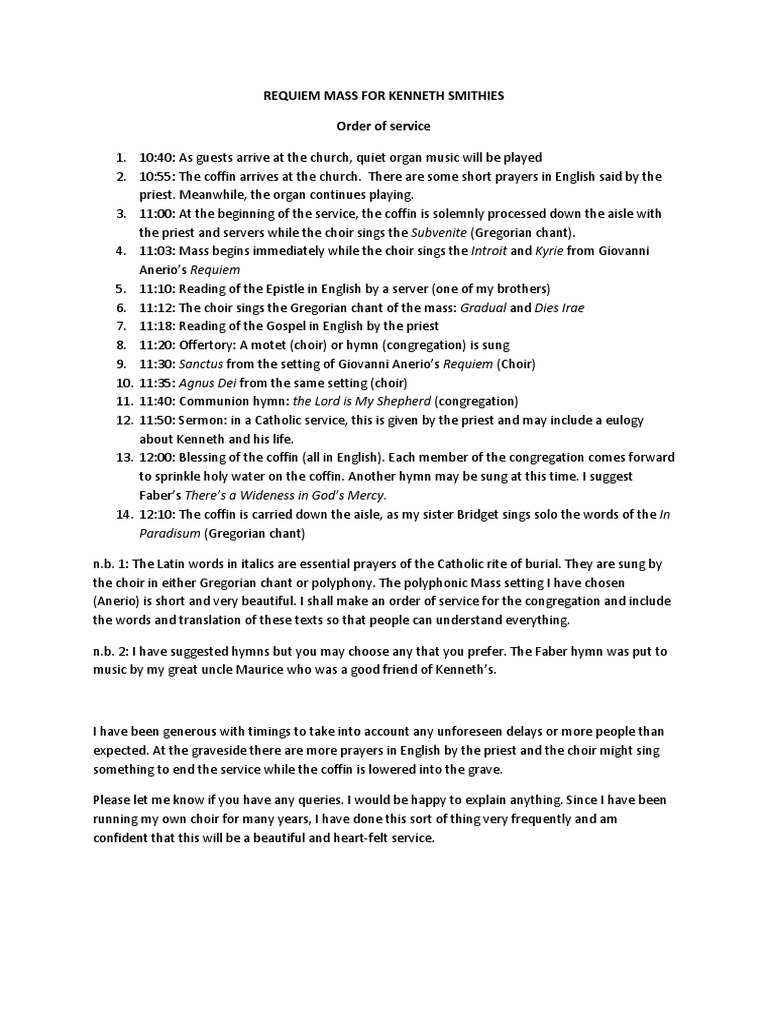 Requiem Mass Order of Service | PDF | Mass (Liturgy) | Choir