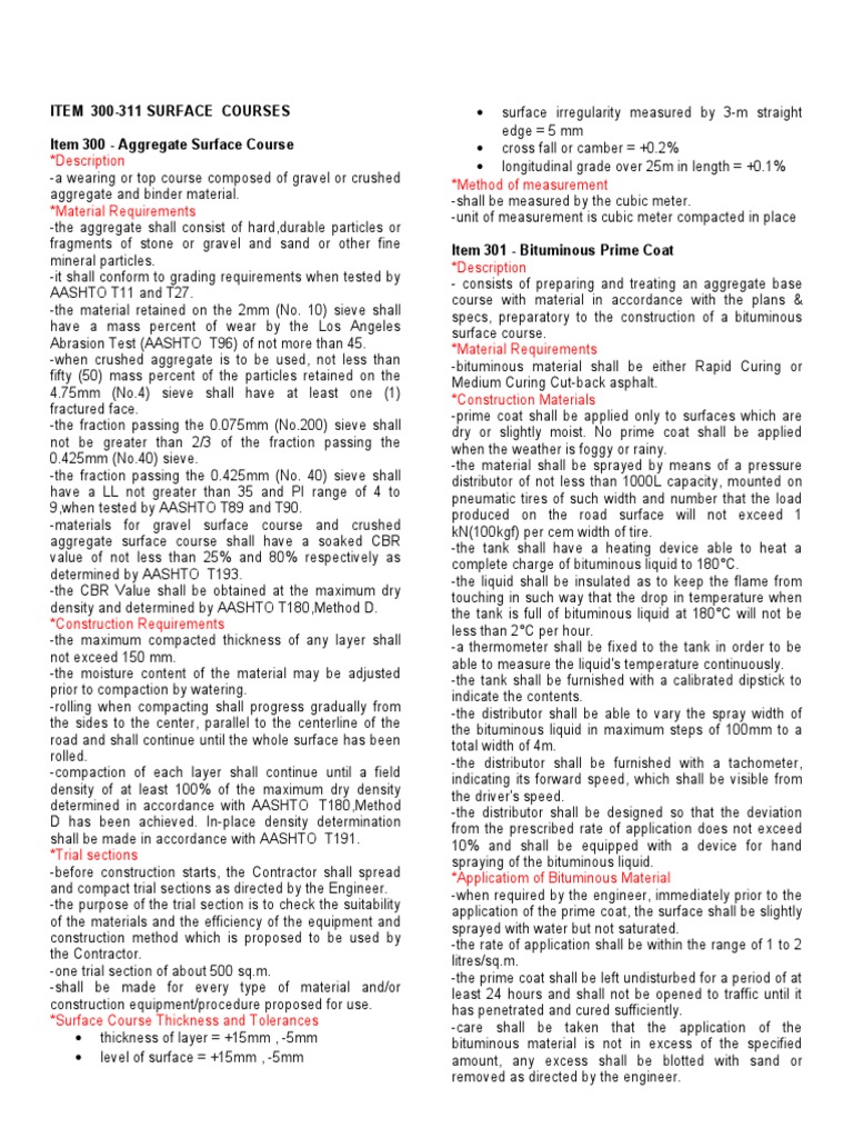 Description Method of Measurement: Item 300-311 Surface Courses Item ...