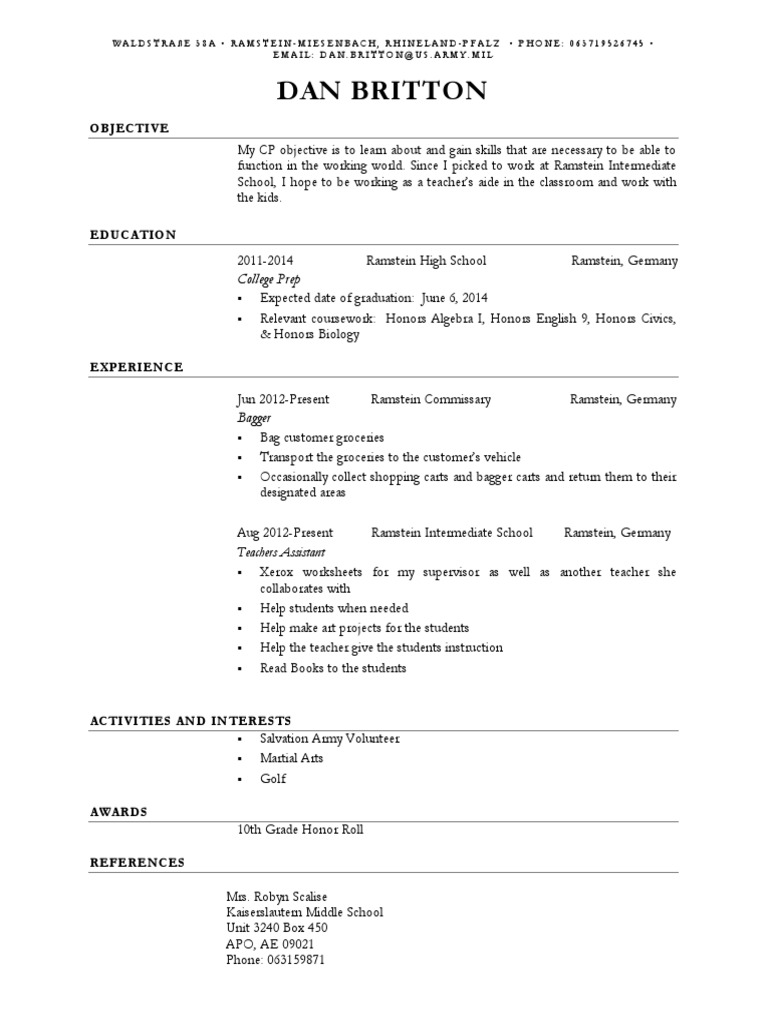 Dan Britton's Teaching Assistant Resume | PDF