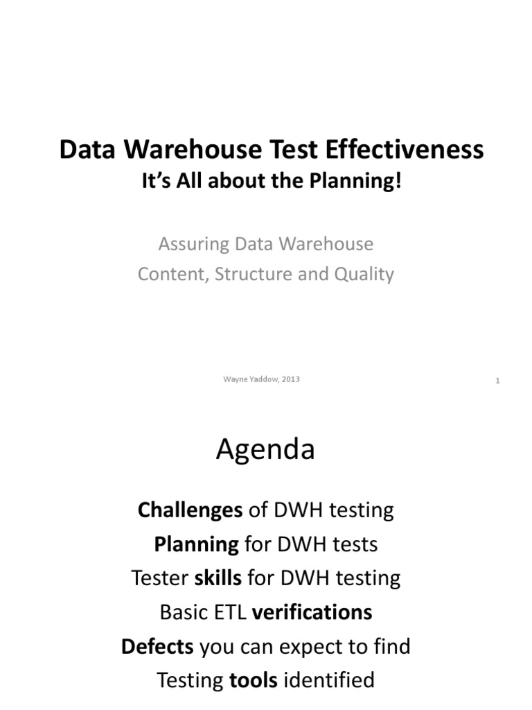 Data Warehouse Testing Effectiveness | PDF | Software Testing | Data ...