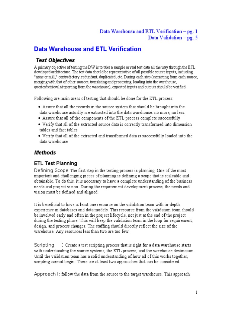 Data Warehouse and ETL Verification Services Process Methods | PDF ...