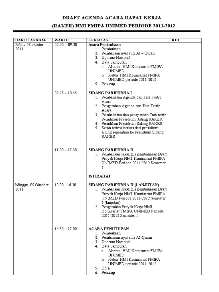 Draft Agenda Acara Rapat Kerja Komisariat | PDF