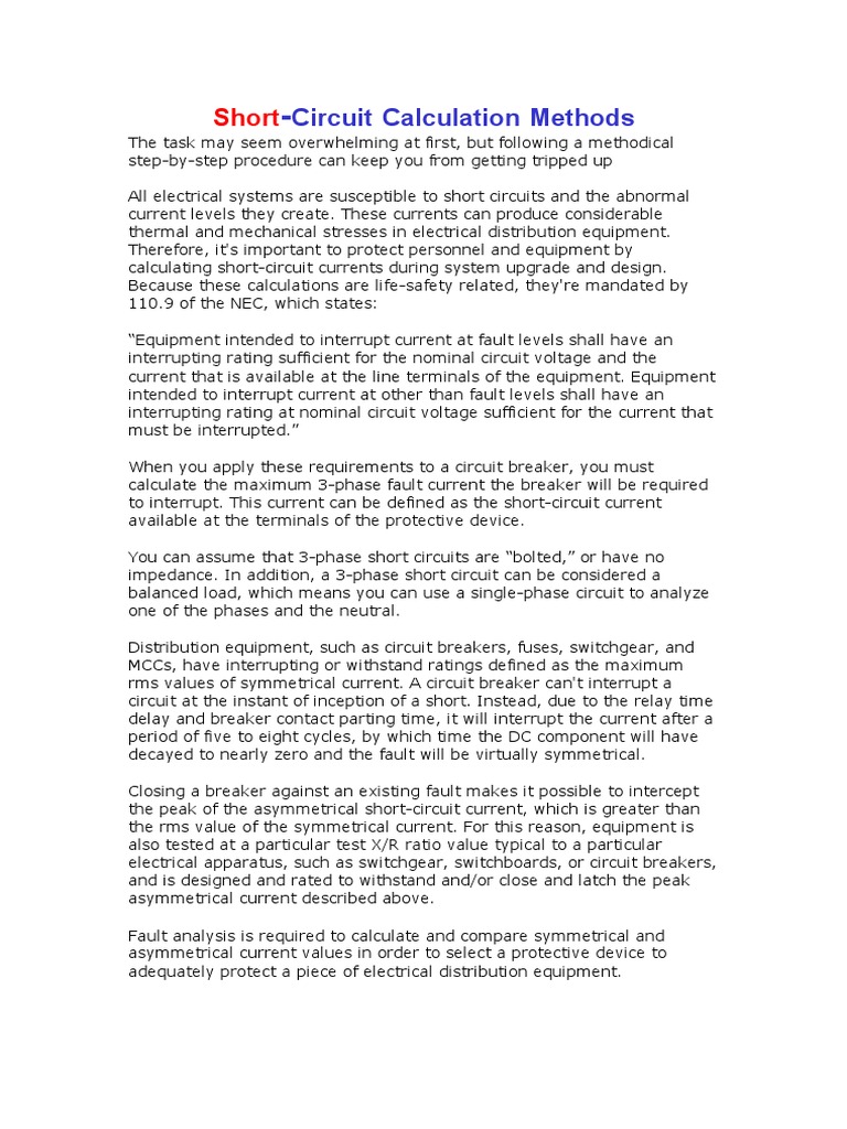 Short Circuit Calculation Methods | Download Free PDF | Electrical ...