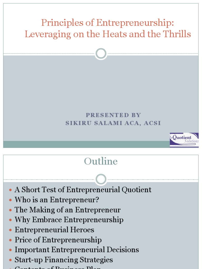 Principles of Entrepreneurship | PDF | Startup Company | Small Business ...