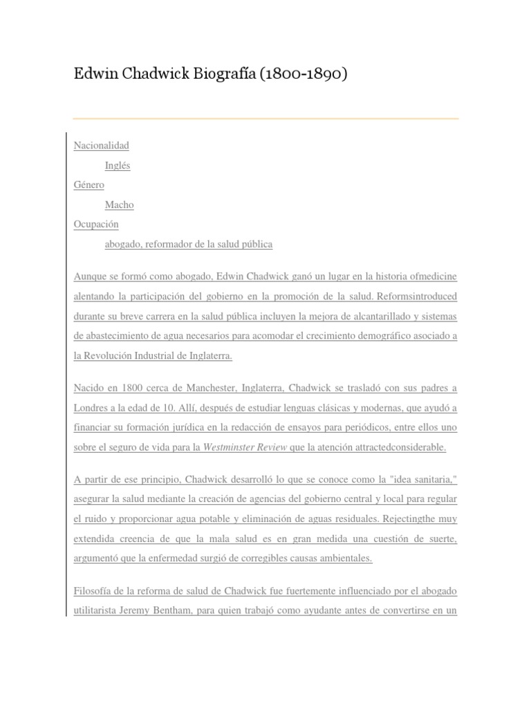 Edwin Chadwick Biografía | PDF | Saneamiento | Pobreza